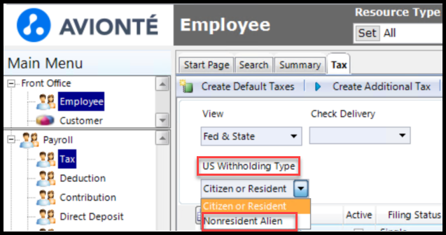 Employee Payroll Tax - US Withholding Type – Avionte Classic
