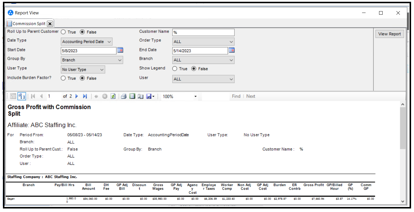 Standard Report - Commission Split Report – Avionte Classic