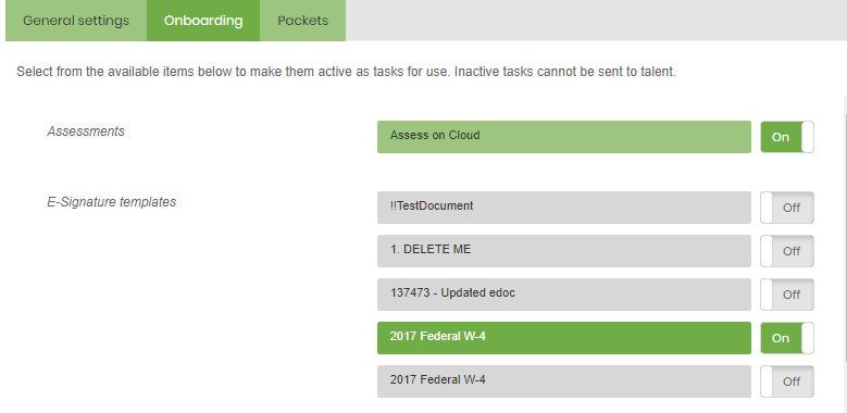Admin - Talent Module Settings - Onboarding Tab – Avionte Classic