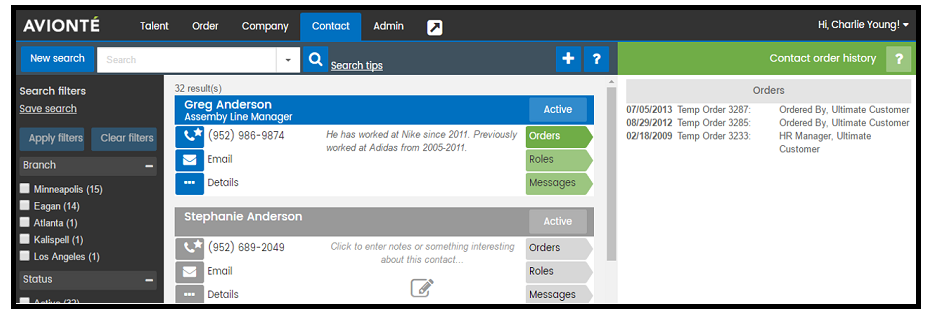 Contact Card Overview – Avionte Classic