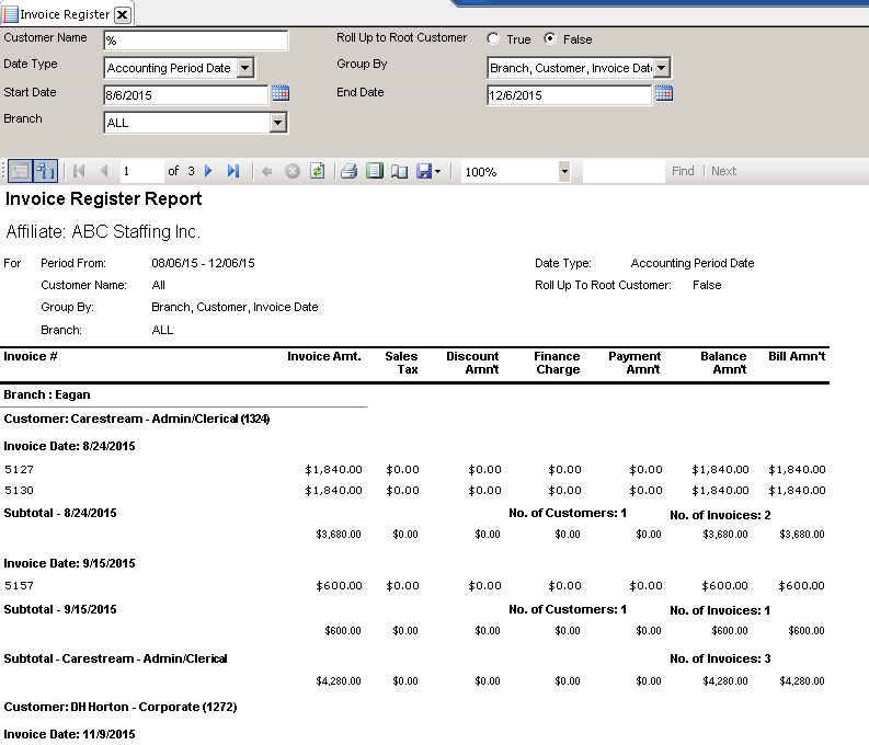 Standard Report - Invoice Register – Avionte Classic