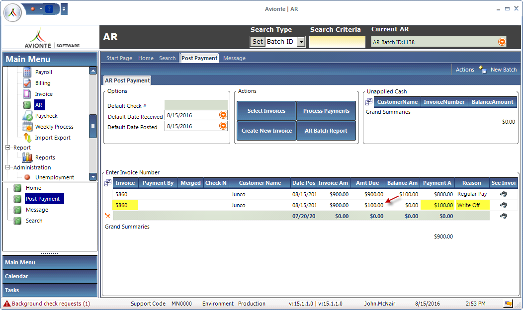 AR Write-Offs & Adjustments – Avionte Classic