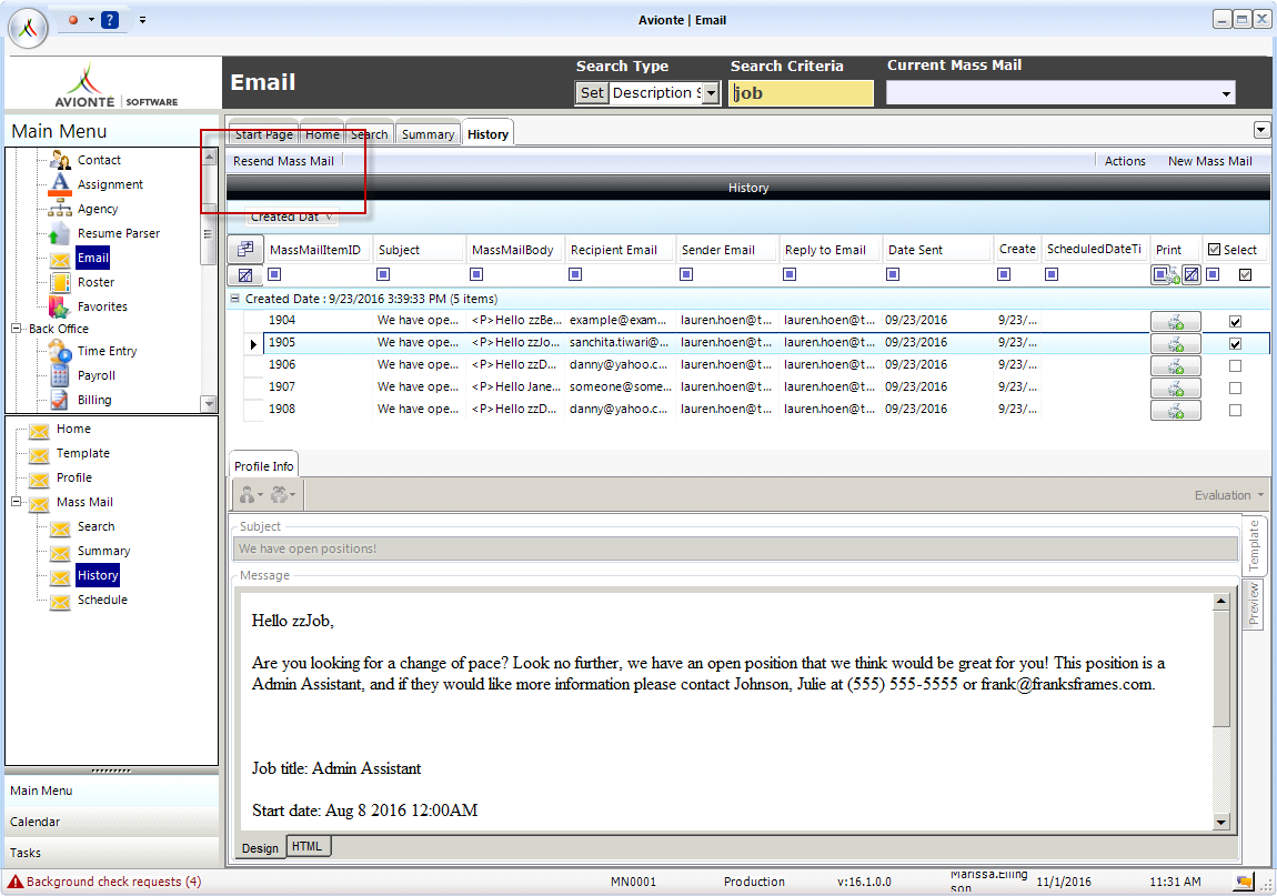 Mass Mail - General – Avionte Classic