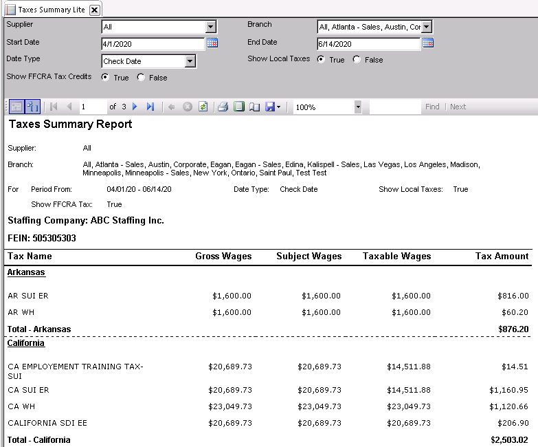 Standard Report - Taxes Summary Lite – Avionte Classic