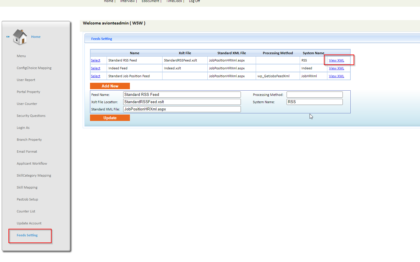 Admin Portal - Feeds Settings – Avionte Classic