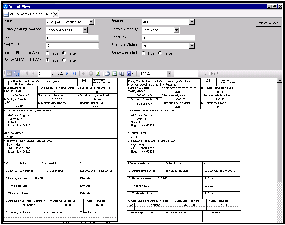 Standard Report - W2 Report 4Up Blank – Avionte Classic