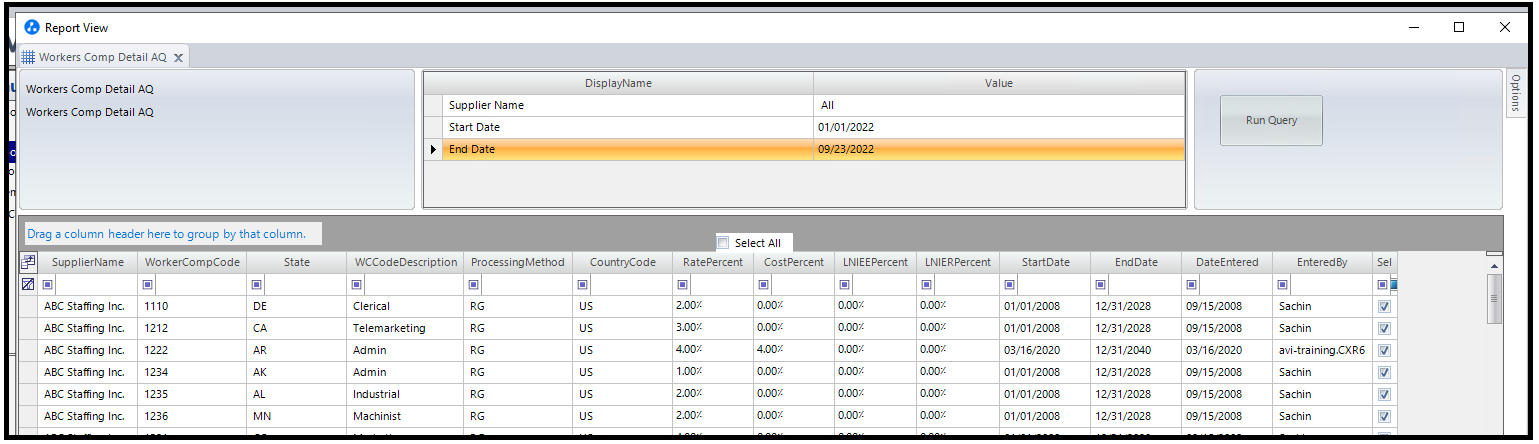 Standard AQ - Workers Comp Detail AQ – Avionte Classic